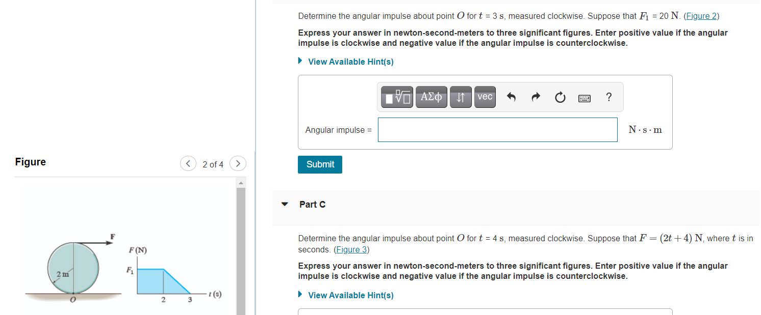Solved Part A Determine the angular impulse about point O | Chegg.com