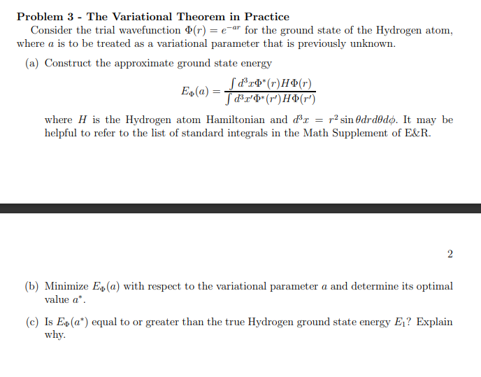 Solved Problem 3 The Variational Theorem In Practice