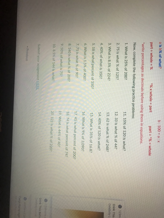 Solved a is b% of what? b: 100 a:x part whole % 1% x | Chegg.com