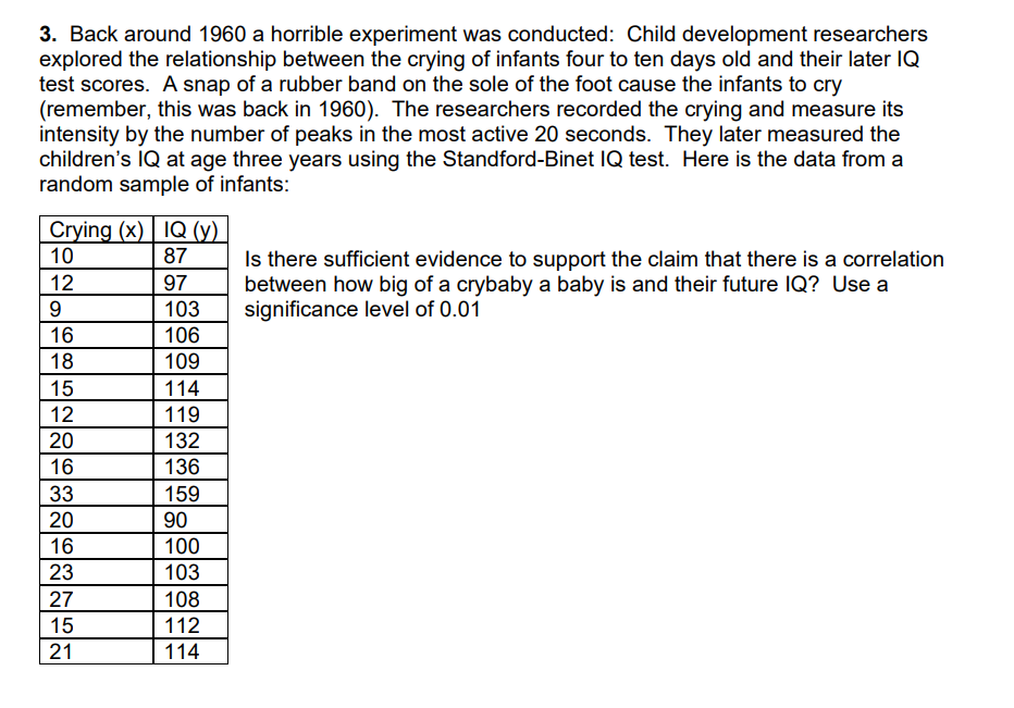 Solved 3. Back around 1960 a horrible experiment was | Chegg.com