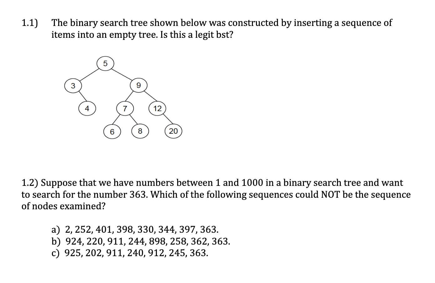 Solved 1.1) The binary search tree shown below was | Chegg.com