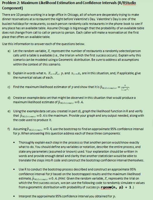 Problem 2: Maximum Likelihood Estimation and | Chegg.com