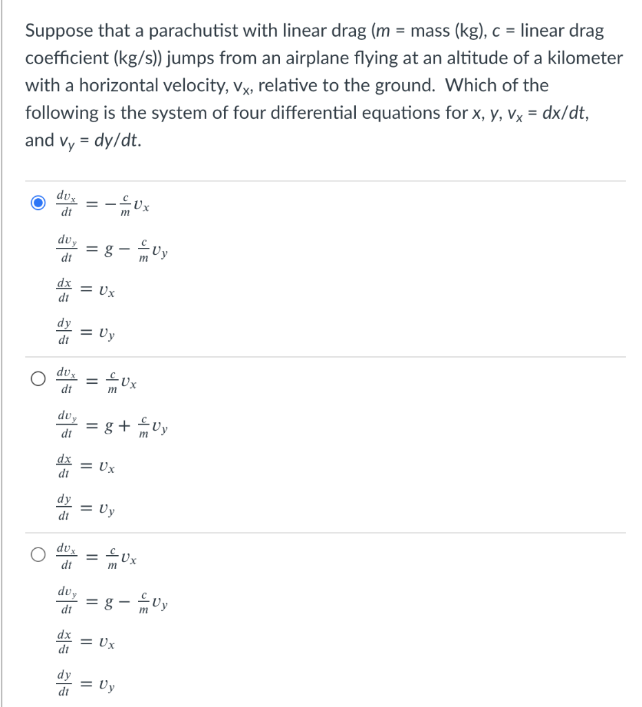 Solved Suppose that a parachutist with linear drag (m = mass | Chegg.com