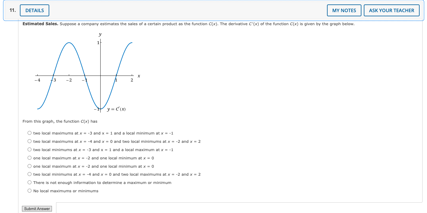 Solved From this graph, the function C(x) has two local | Chegg.com