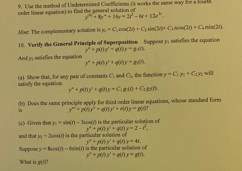 Solved 9. Use the method of Undetermined Coefficients (it | Chegg.com