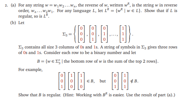 Solved 2. (a) For any string w=w,W2...Wn, the reverse of w, | Chegg.com
