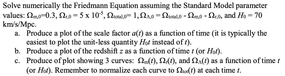 Solve numerically the Friedmann Equation assuming the | Chegg.com