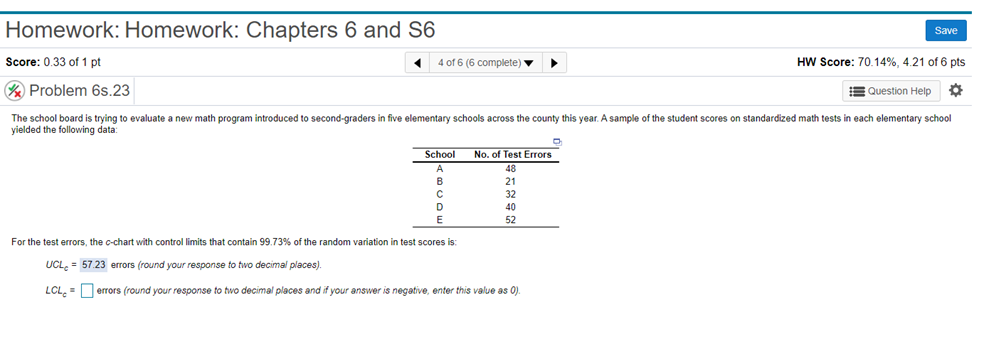 Solved Homework Homework Chapters 6 And S6 Save Score