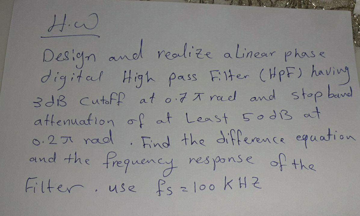 Solved How Design and realize a linear phase digital High | Chegg.com