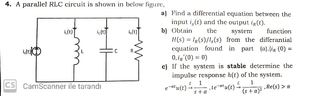 Solved 4. A parallel RLC circuit is shown in below ligure, | Chegg.com