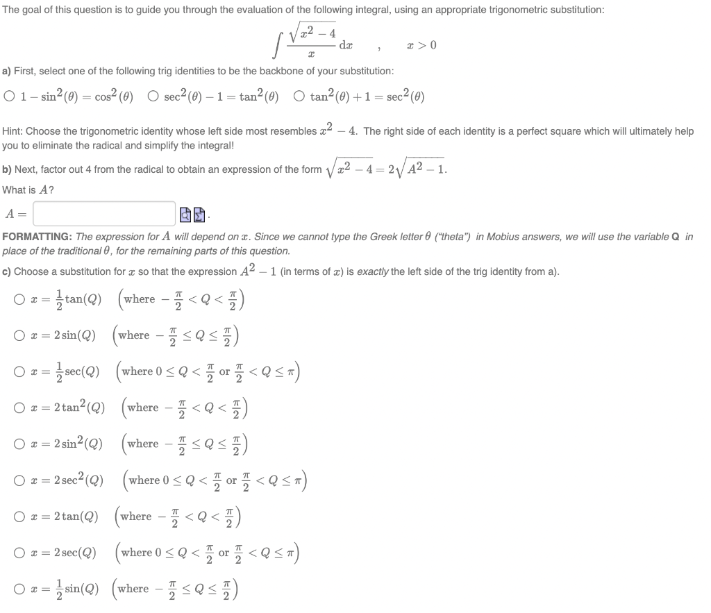 Solved a) First, select one of the following trig identities | Chegg.com