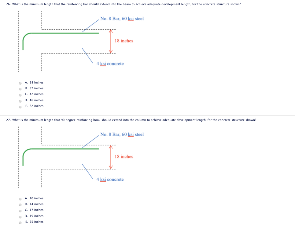Solved 26. What is the minimum length that the reinforcing | Chegg.com