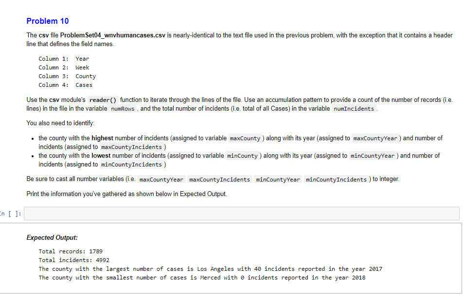 The Csv File Problemset04 Wnvhumancases Csv Is