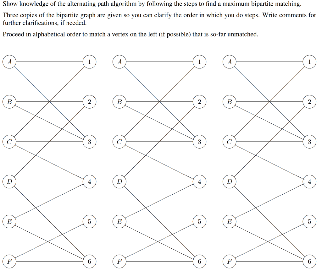 Show knowledge of the alternating path algorithm by | Chegg.com