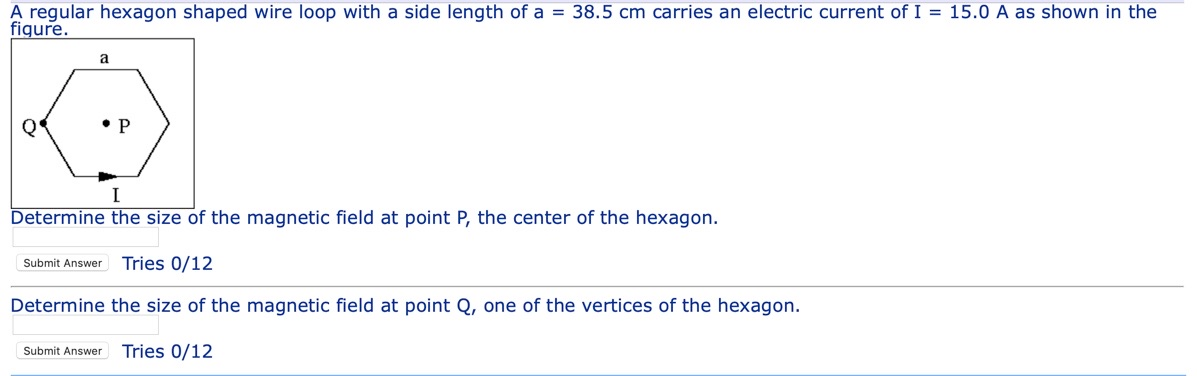 Solved A regular hexagon shaped wire loop with a side length | Chegg.com