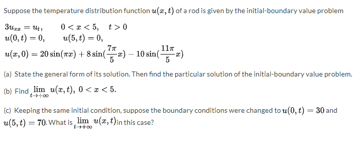 Solved Suppose the temperature distribution function u(a, t) | Chegg.com