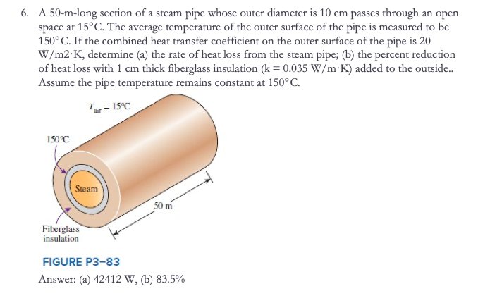 Solved A 50 -m-long section of a steam pipe whose outer | Chegg.com