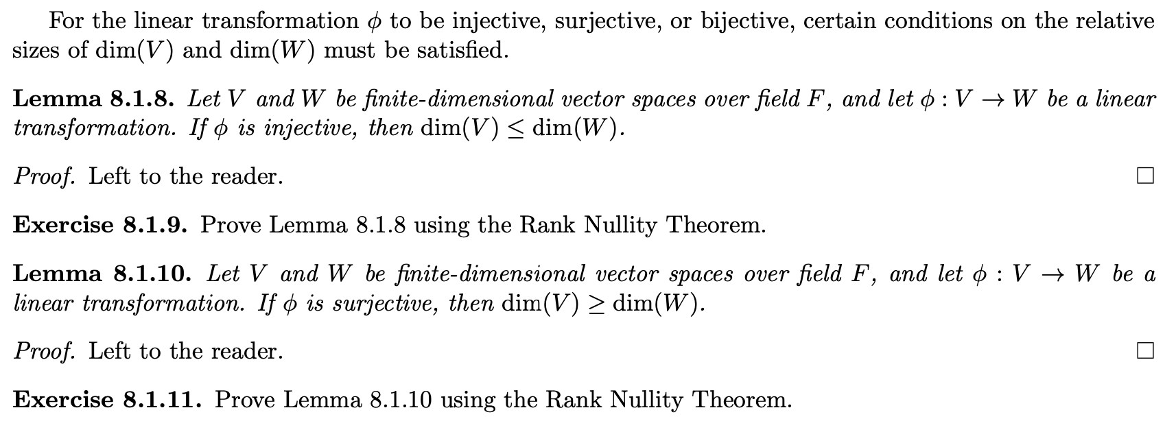 Solved For the linear transformation to be injective, | Chegg.com
