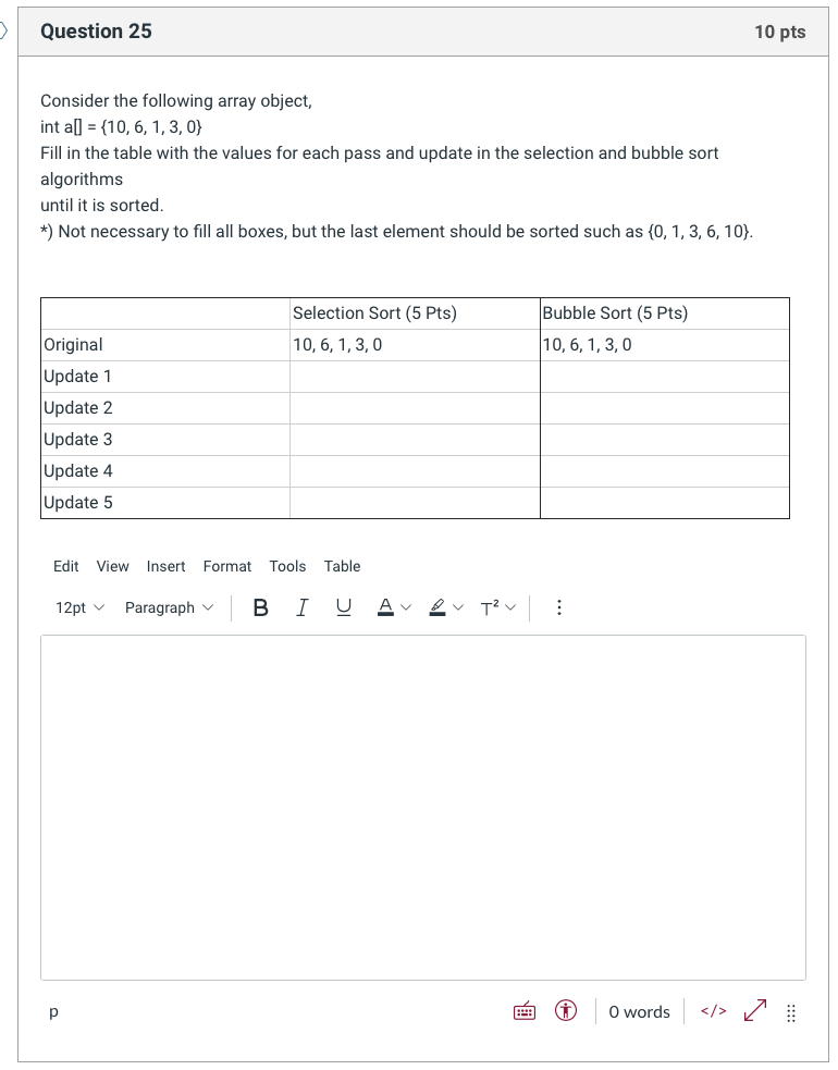 Solved > Question 25 10 pts Consider the following array | Chegg.com