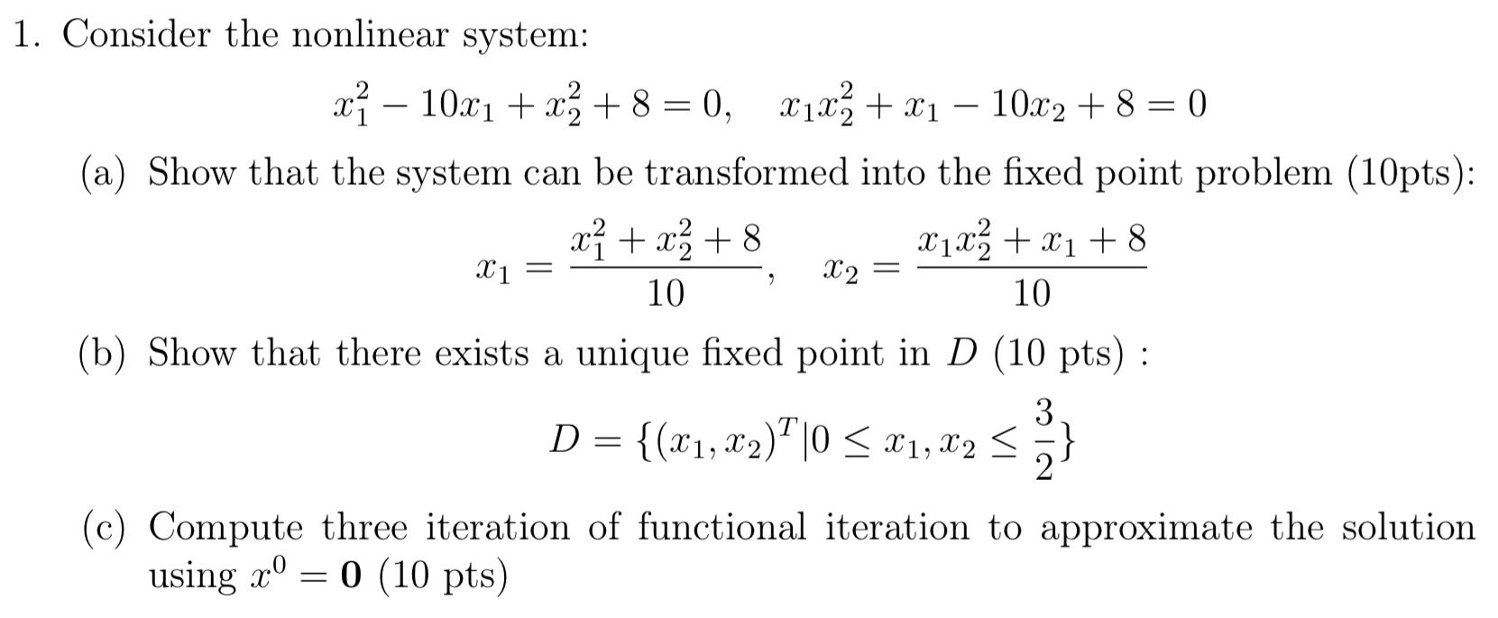 Solved 1. Consider the nonlinear system: | Chegg.com