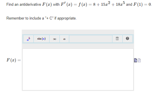 Solved Find an antiderivative \\( F(x) \\) with \\( | Chegg.com