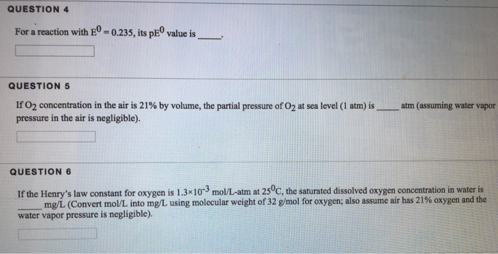 Solved QUESTION 4 For a reaction with E0-0.235, its pE0 | Chegg.com