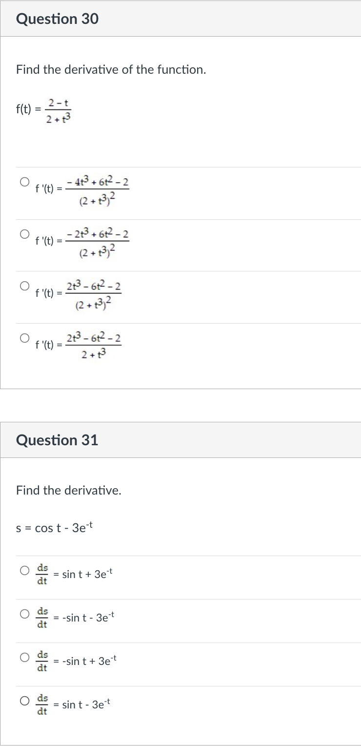Solved Find the derivative of the function. f(t)=2+t32−t | Chegg.com