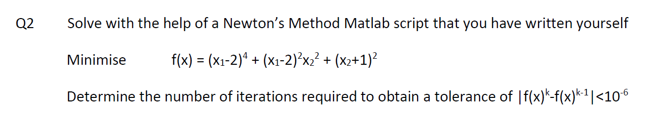Solved Q2 Solve with the help of a Newton's Method Matlab | Chegg.com