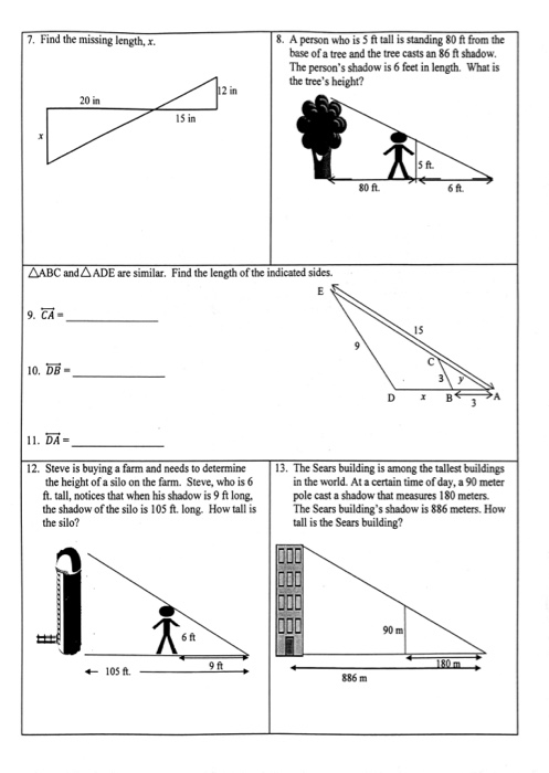 Solved 7. Find the missing length, x 8. A person who is 5 ft | Chegg.com