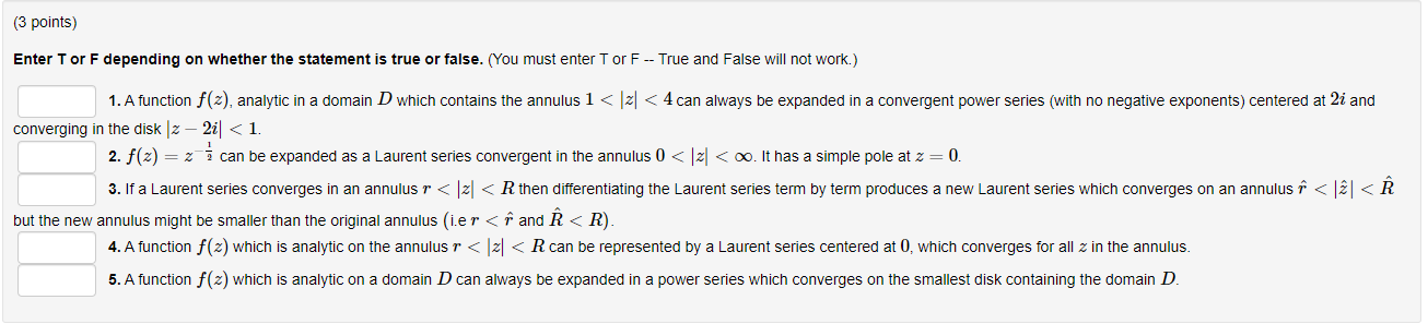 Solved (3 points) Enter Tor F depending on whether the | Chegg.com