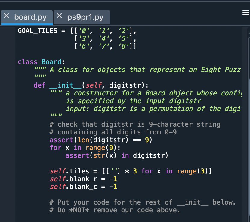 Solved = X board.py X ps9pr1.py GOAL_TILES = [['0', '1', | Chegg.com