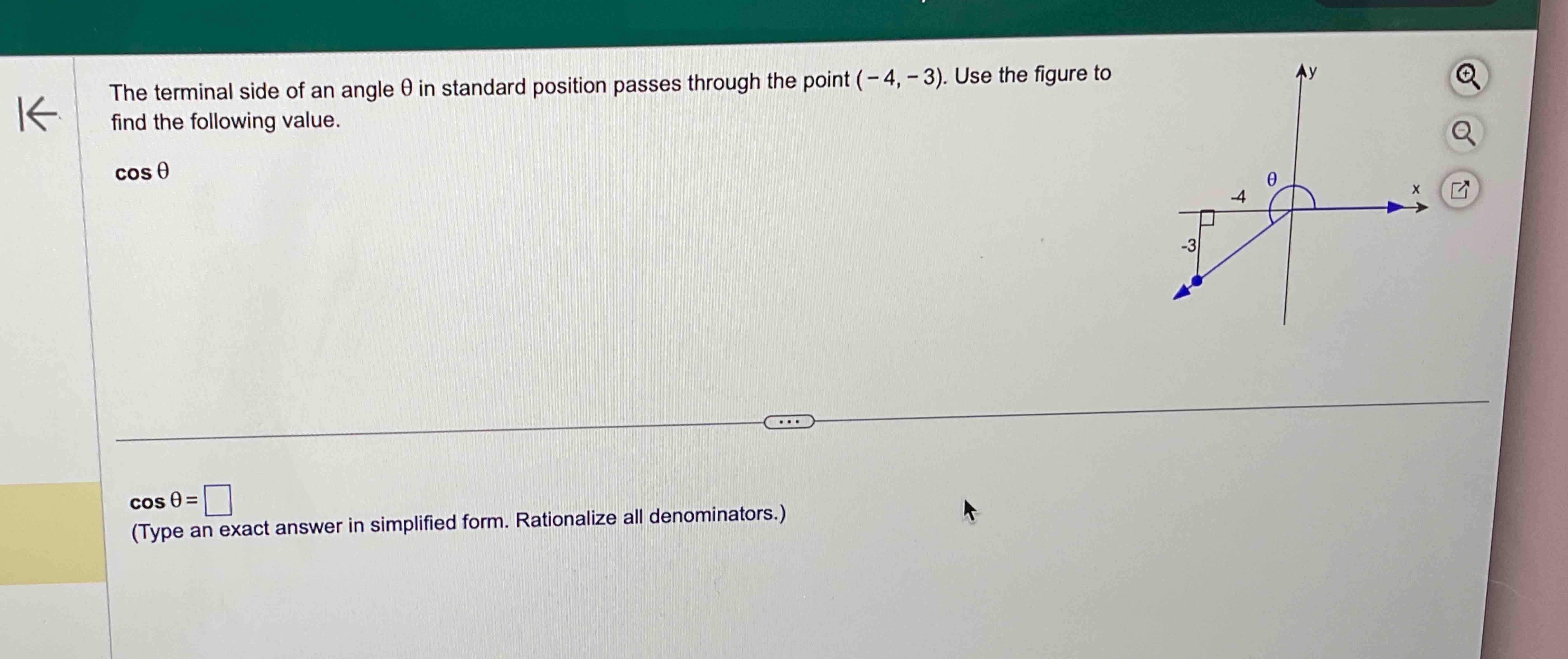 The terminal side of an angle θ ﻿in standard position | Chegg.com