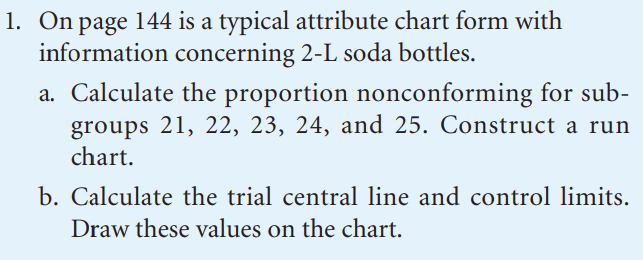 Solved 1. On page 144 is a typical attribute chart form with | Chegg.com