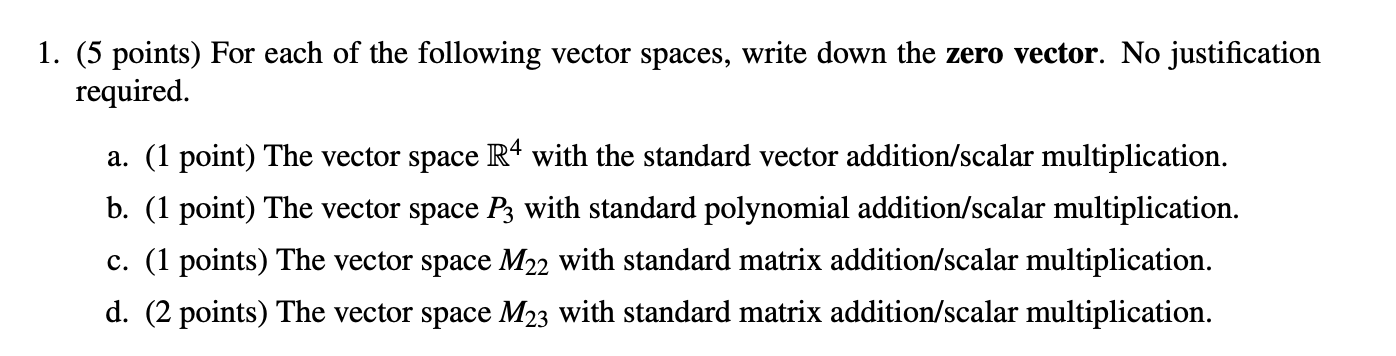 Solved 1. (5 points) For each of the following vector | Chegg.com