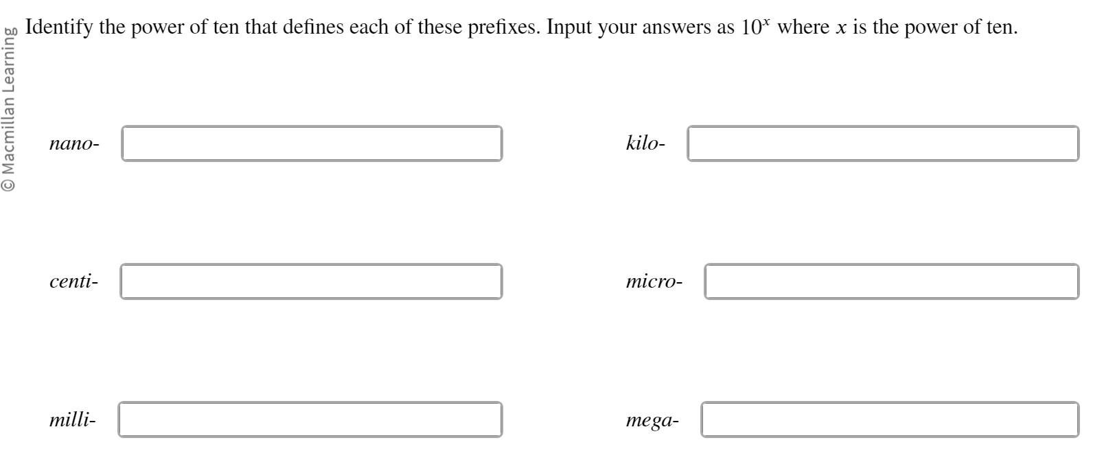 Solved Identify the power of ten that defines each of these | Chegg.com
