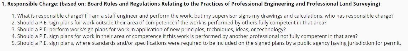 Solved 1. Responsible Charge: (based on: Board Rules and | Chegg.com