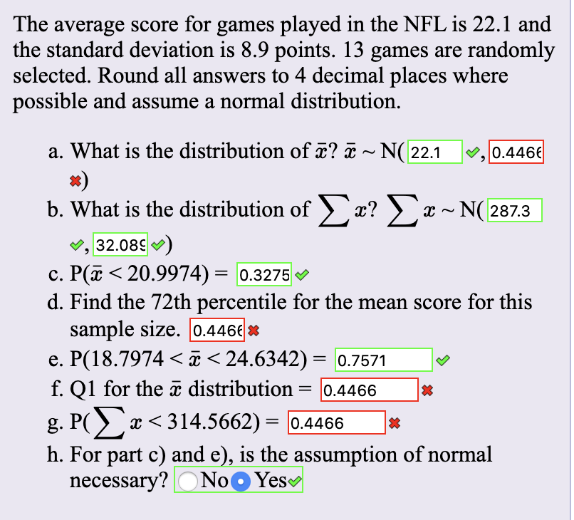 Solved The average score for games played in the NFL is 22.1 | Chegg.com
