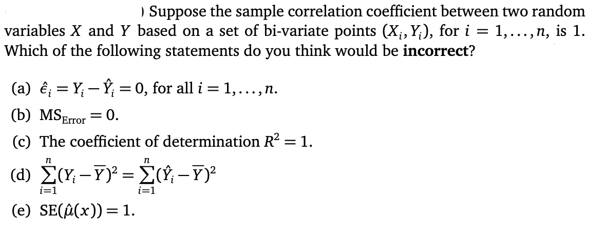 Solved I Suppose the sample correlation coefficient between | Chegg.com