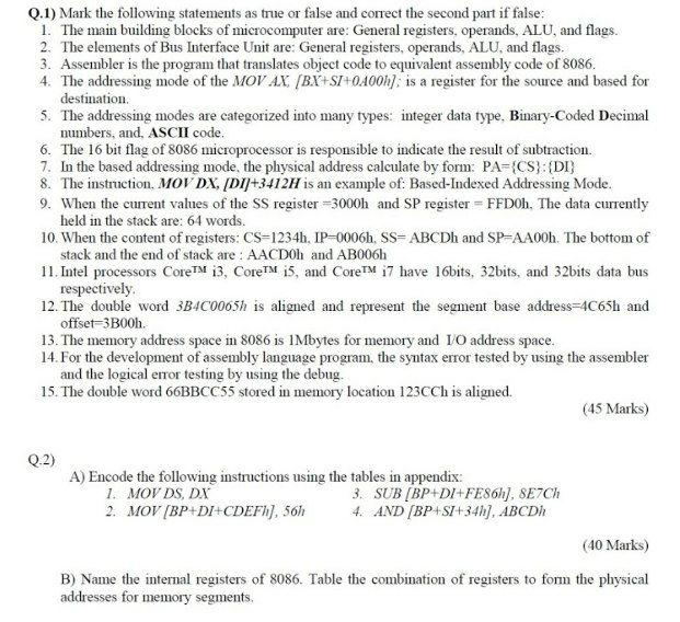 Q.1) Mark the following statements as true or false | Chegg.com