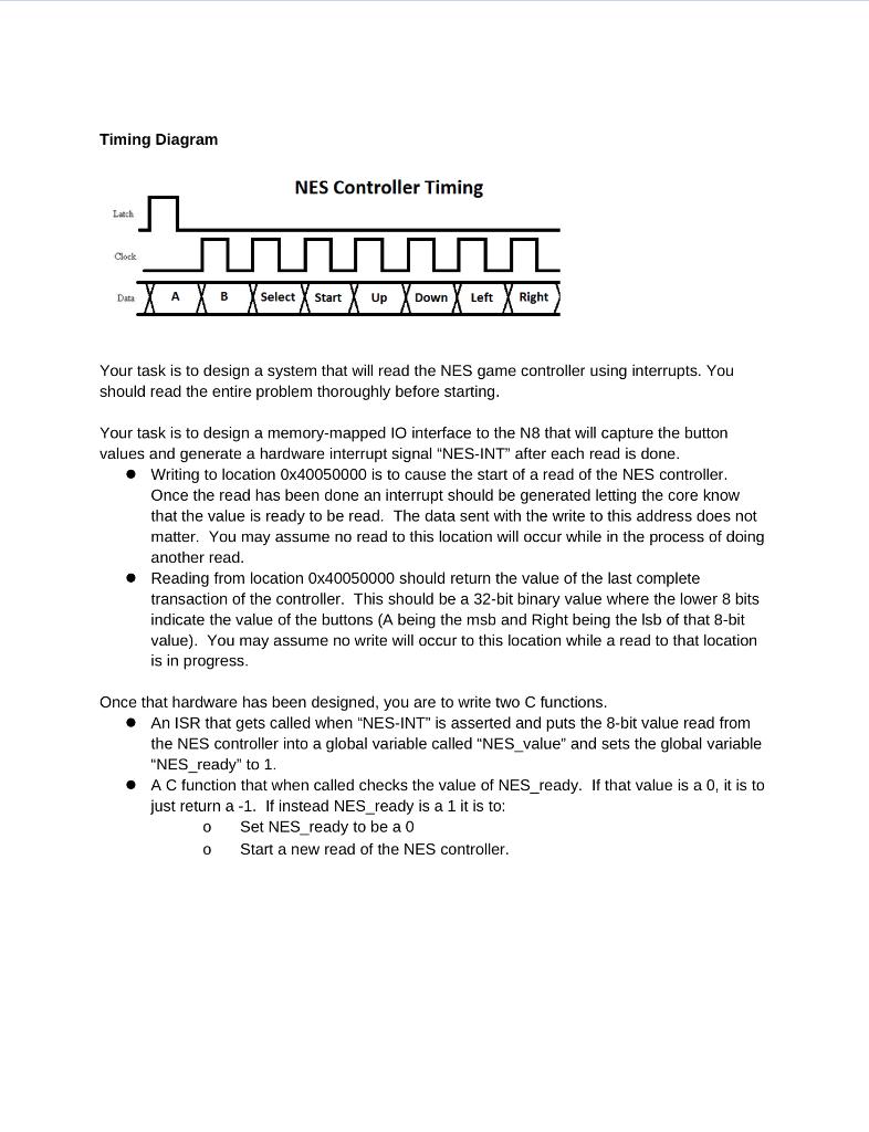 Question 4: NES Controller Design The NES (Nintendo | Chegg.com