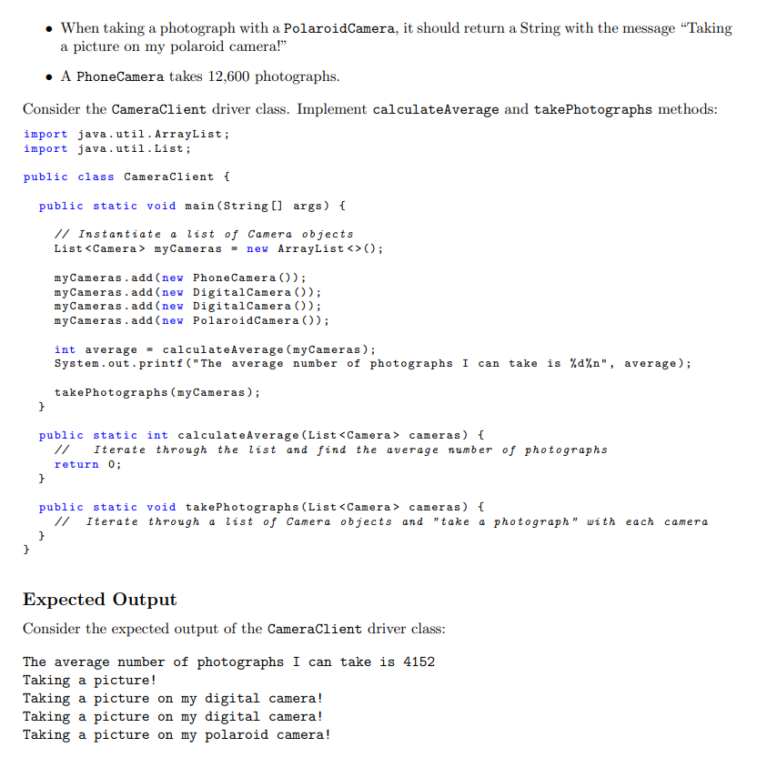 Solved Interface Camera Consider the following UML diagram: | Chegg.com