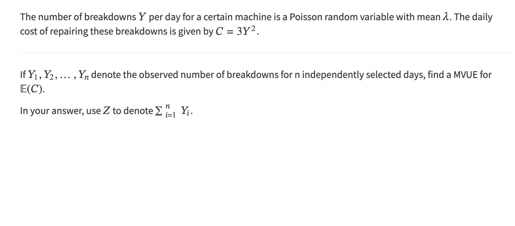 Solved The number of breakdowns Y ﻿per day for a certain | Chegg.com