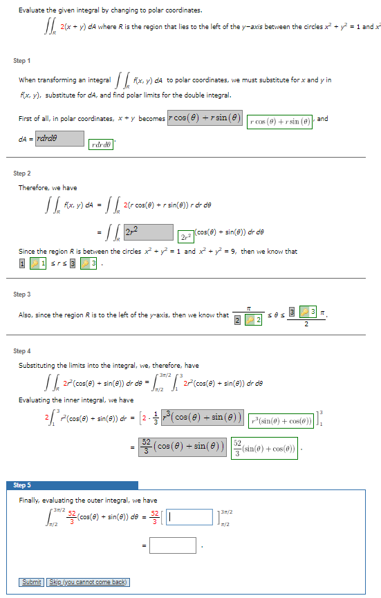 Solved Evaluate the given integral by changing to polar | Chegg.com