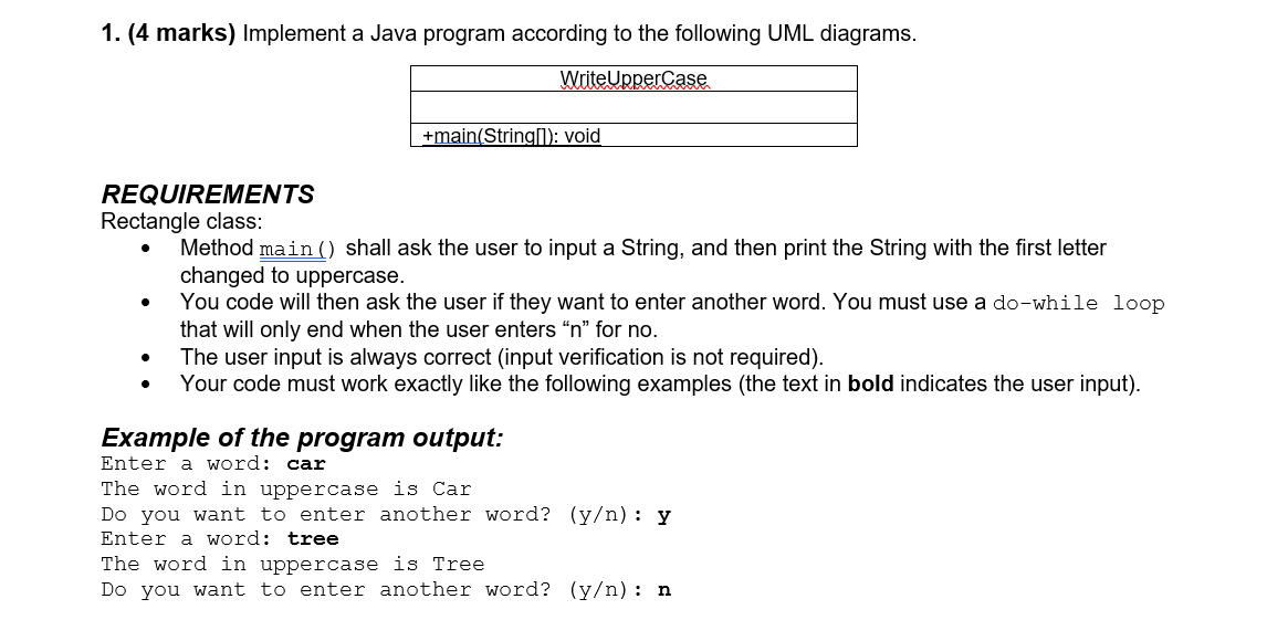 Solved 1. (4 marks) Implement a Java program according to | Chegg.com