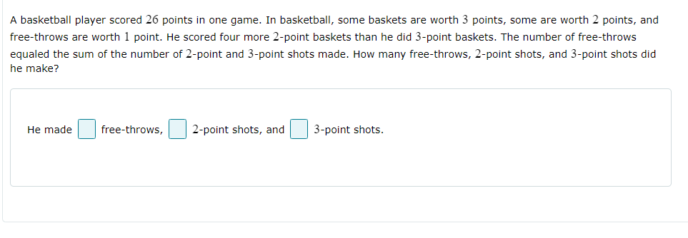Solved A basketball player scored 26 points in one game. In | Chegg.com
