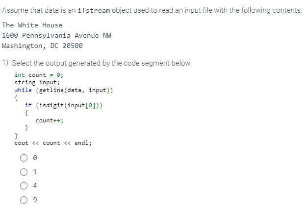 Solved Assume That Data Is An Ifstream Object Used To Read