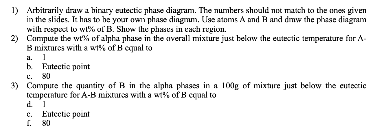 Solved a. 1) Arbitrarily draw a binary eutectic phase | Chegg.com