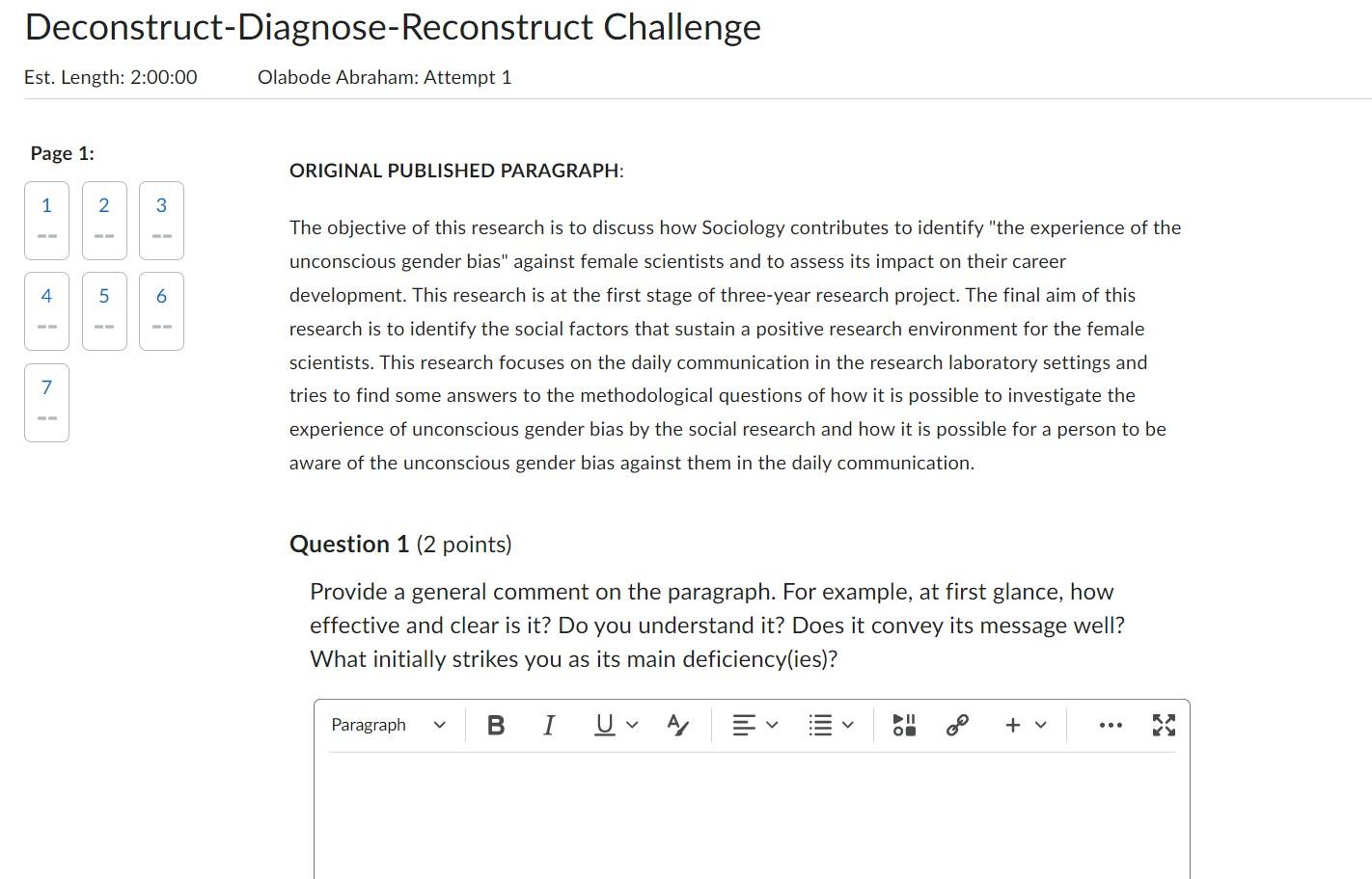Deconstruct-Diagnose-Reconstruct Challenge Est. | Chegg.com