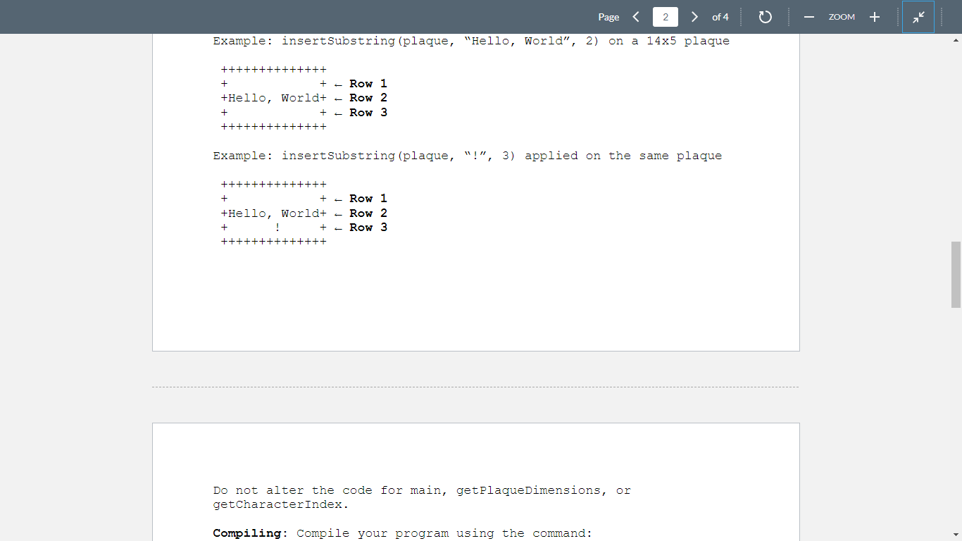 Page 1 of 4 ZOOM + " Required Functions: string | Chegg.com