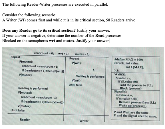 The following Reader-Writer processes are executed in | Chegg.com